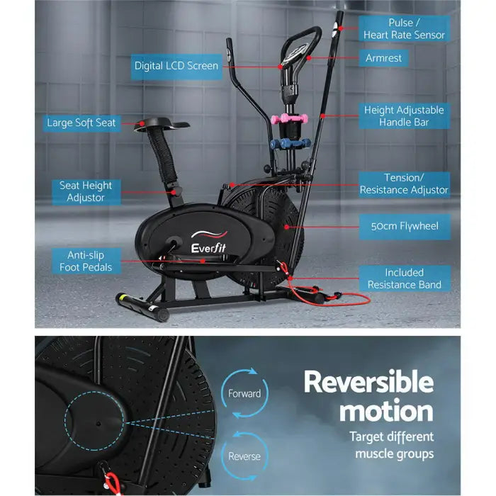 Everfit 6 in 1 Cross Trainer and Elliptical Bike with Lcd Screen