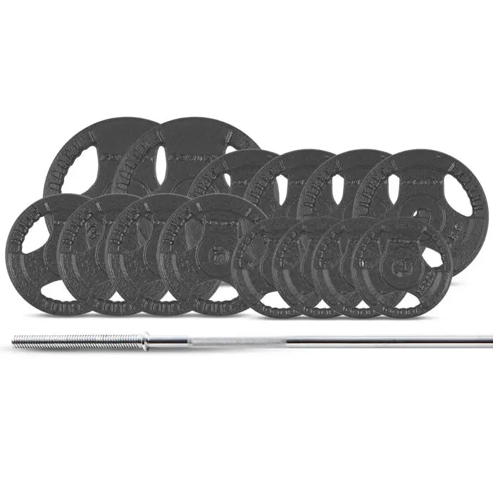 Lifespan Fitness 65kg Cast Iron Tri-grip Weight Set with Barbell ...