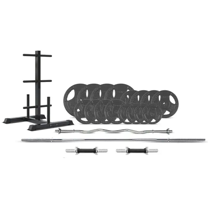 Lifespan Fitness 90kg Cast Iron Tri-grip Weight Set with Weight Tree ...